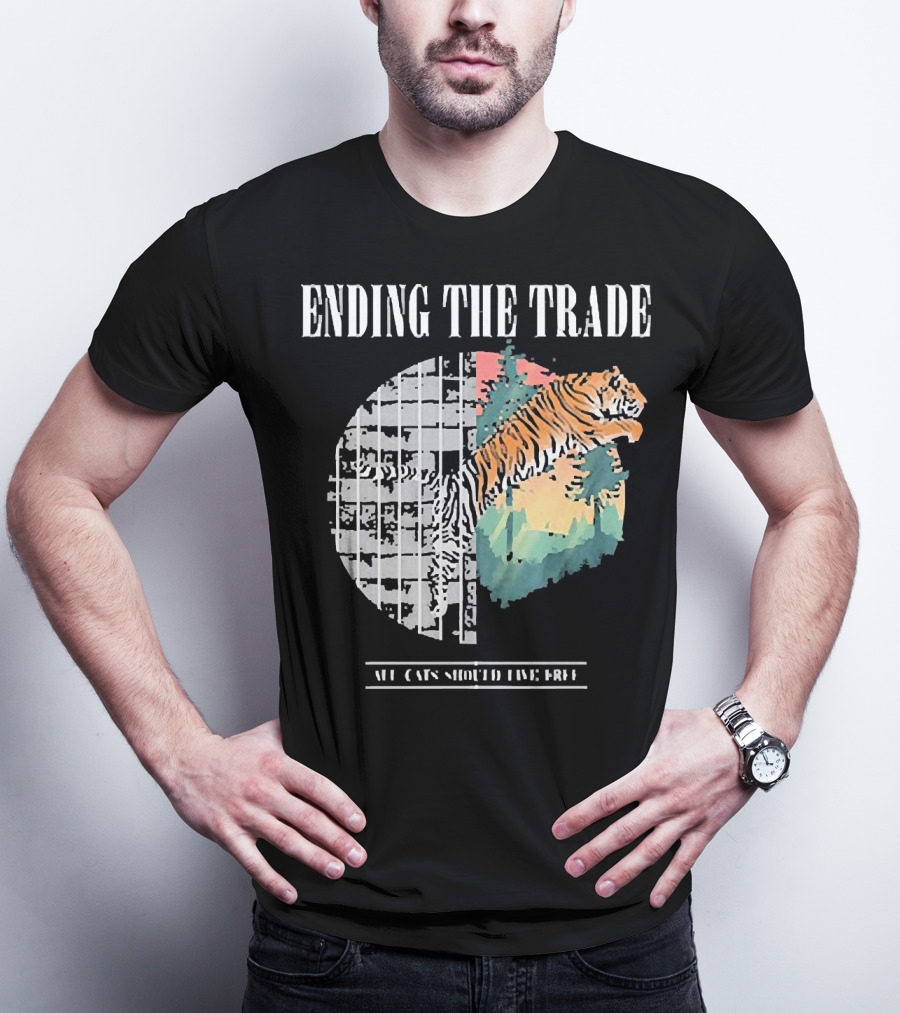 Ending The Trade All Cats Should Live Free Tiger Leaping From Bars T-Shirt