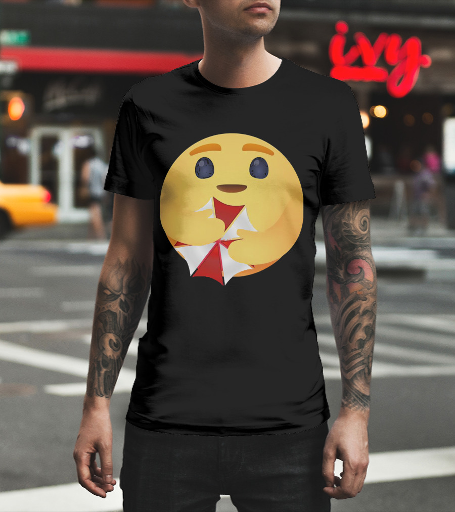Facebook Care Emoji Embrace With Red Parasol T-Shirt