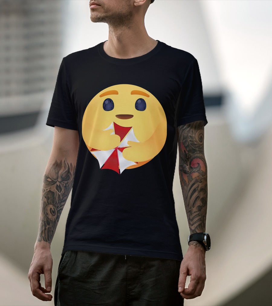 Facebook Care Emoji Embrace With Red Parasol T-Shirt
