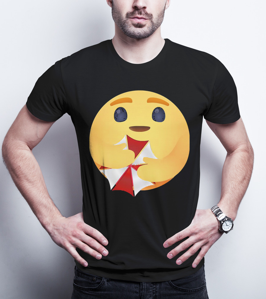 Facebook Care Emoji Embrace With Red Parasol T-Shirt