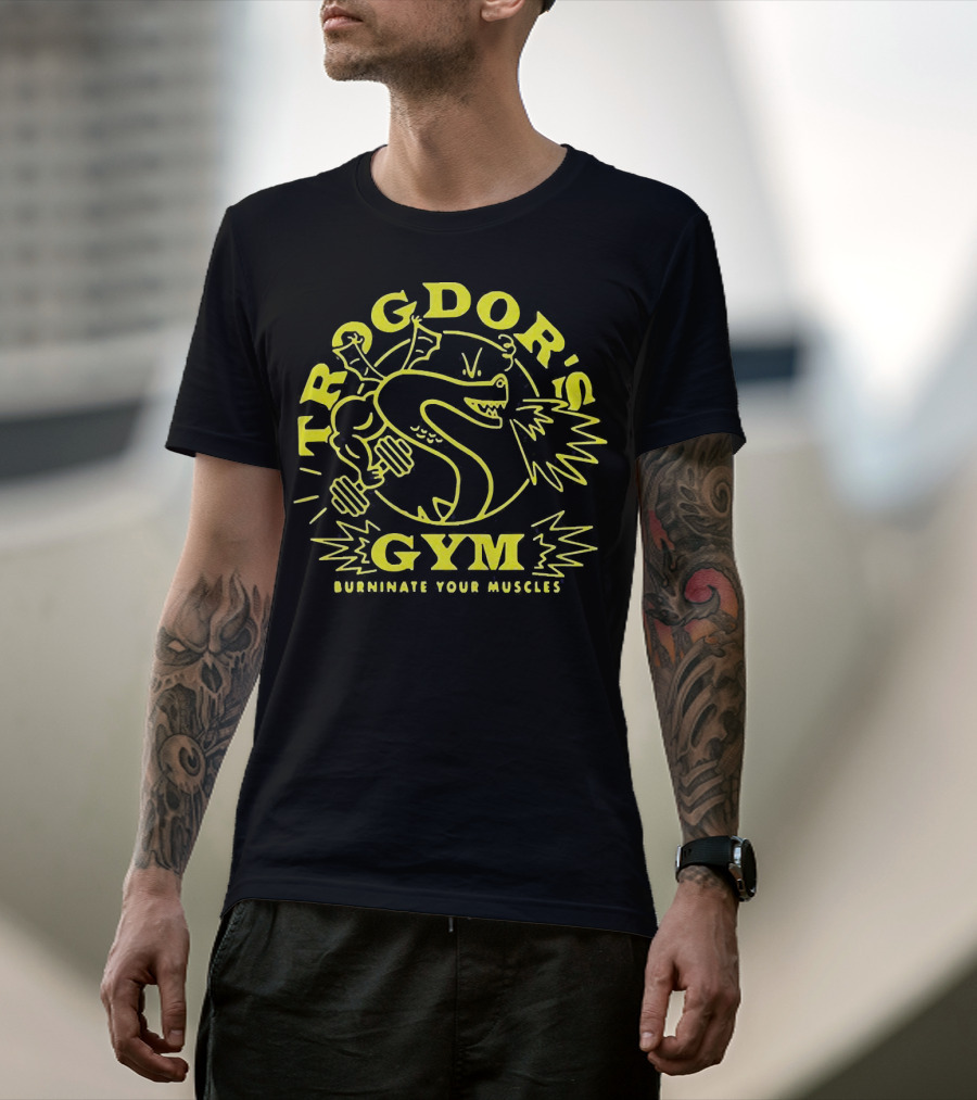 Trogdor's Gym Burninate Your Muscles Buff Dragon With Dumbbells T-Shirt