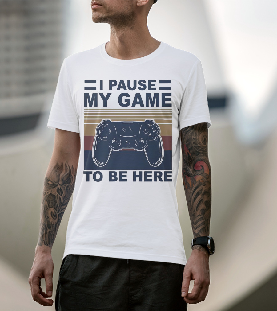 I Pause My Game To Be Here Game Controller Retro Stripe T-Shirt