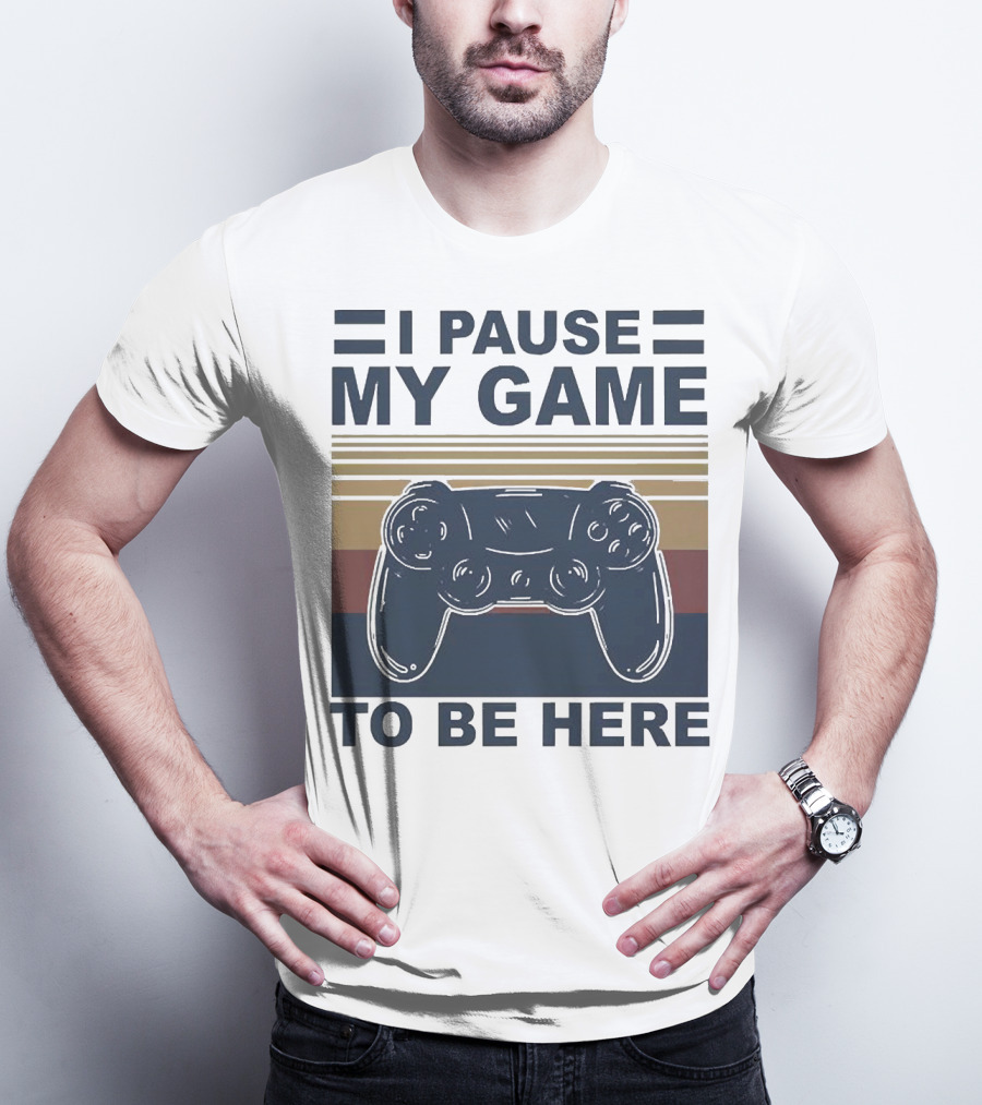 I Pause My Game To Be Here Game Controller Retro Stripe T-Shirt