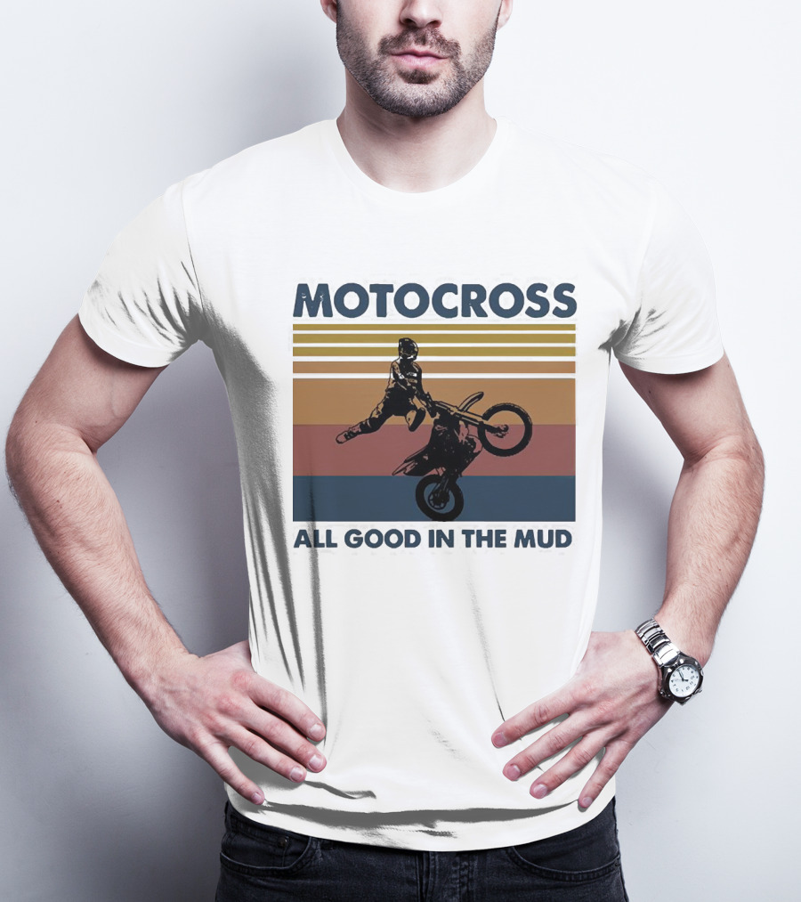 Motocross All Good In The Mud Retro Rider Stripes T-Shirt