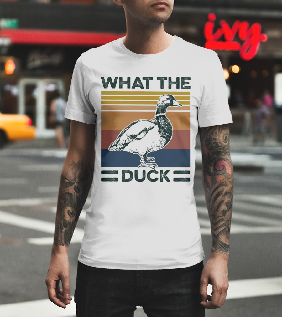 What The Duck Vintage Style Retro Stripes Duck Image T-Shirt