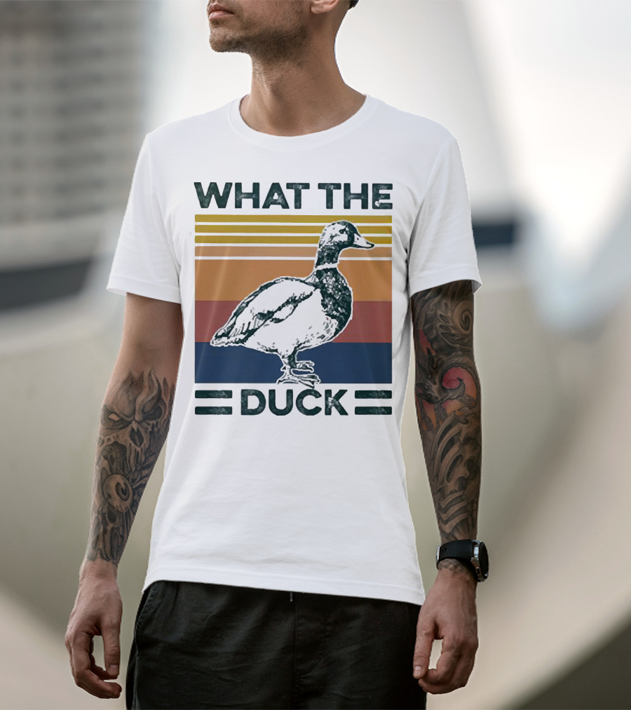 What The Duck Vintage Style Retro Stripes Duck Image T-Shirt