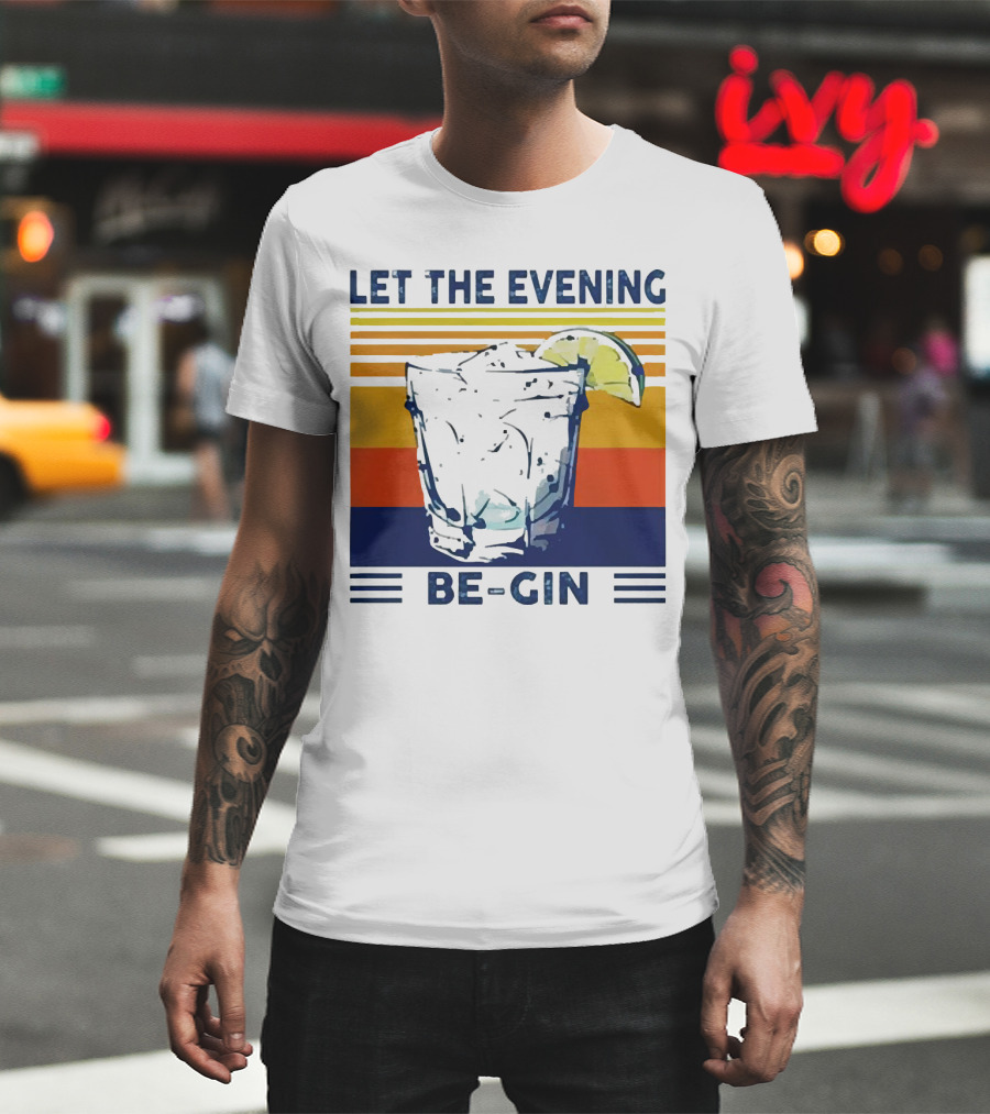 Let The Evening Be-Gin Retro Cocktail Glass And Lime T-Shirt