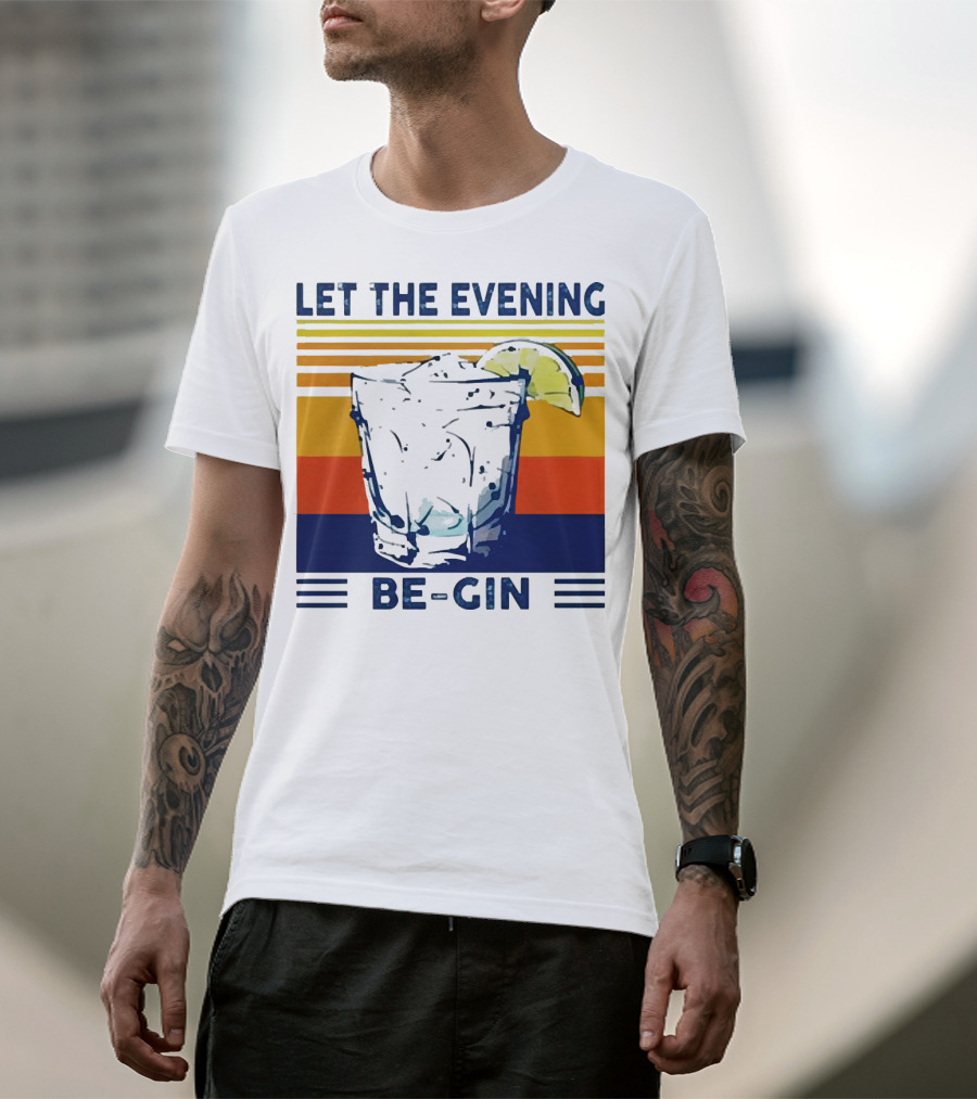 Let The Evening Be-Gin Retro Cocktail Glass And Lime T-Shirt
