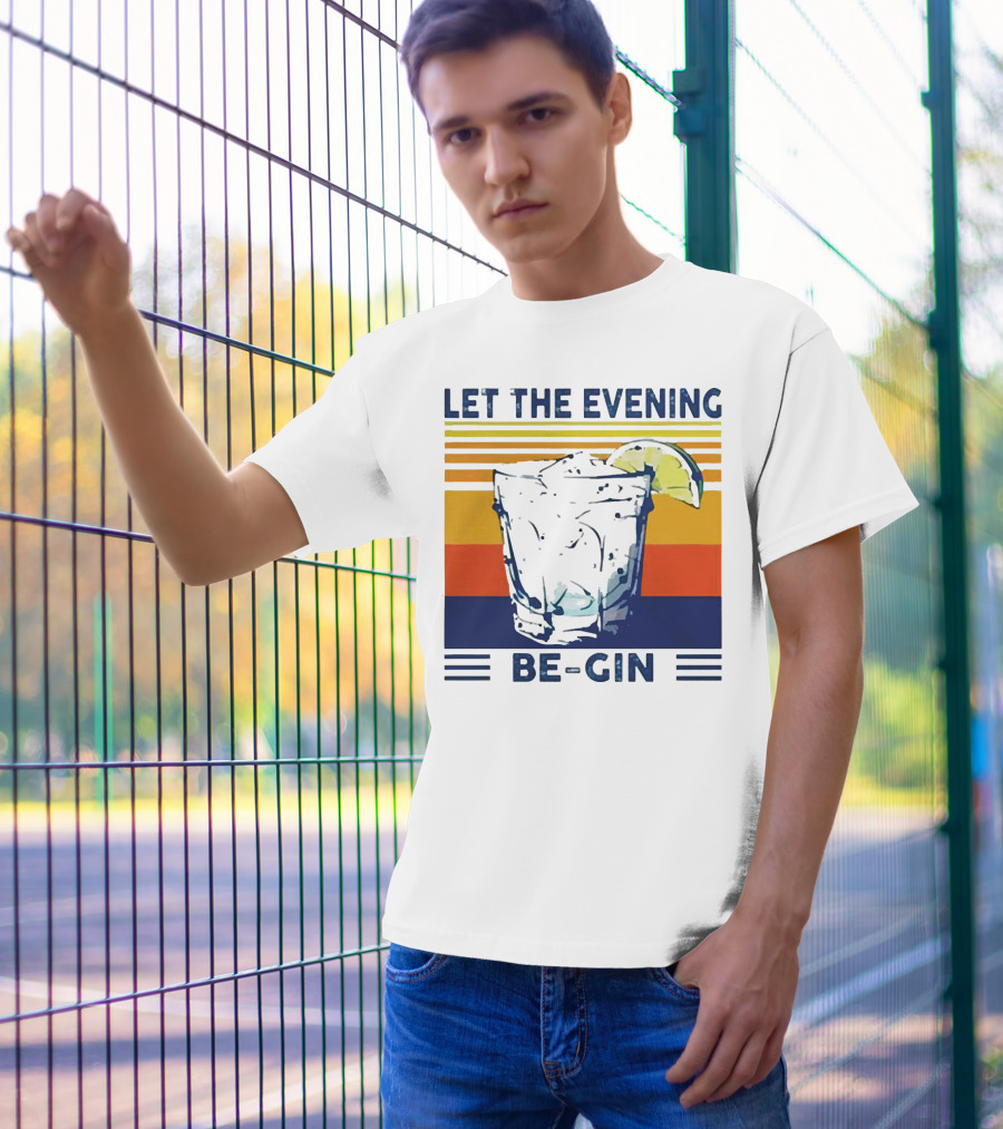 Let The Evening Be-Gin Retro Cocktail Glass And Lime T-Shirt