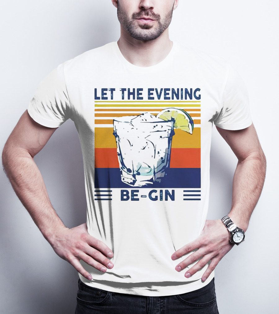 Let The Evening Be-Gin Retro Cocktail Glass And Lime T-Shirt