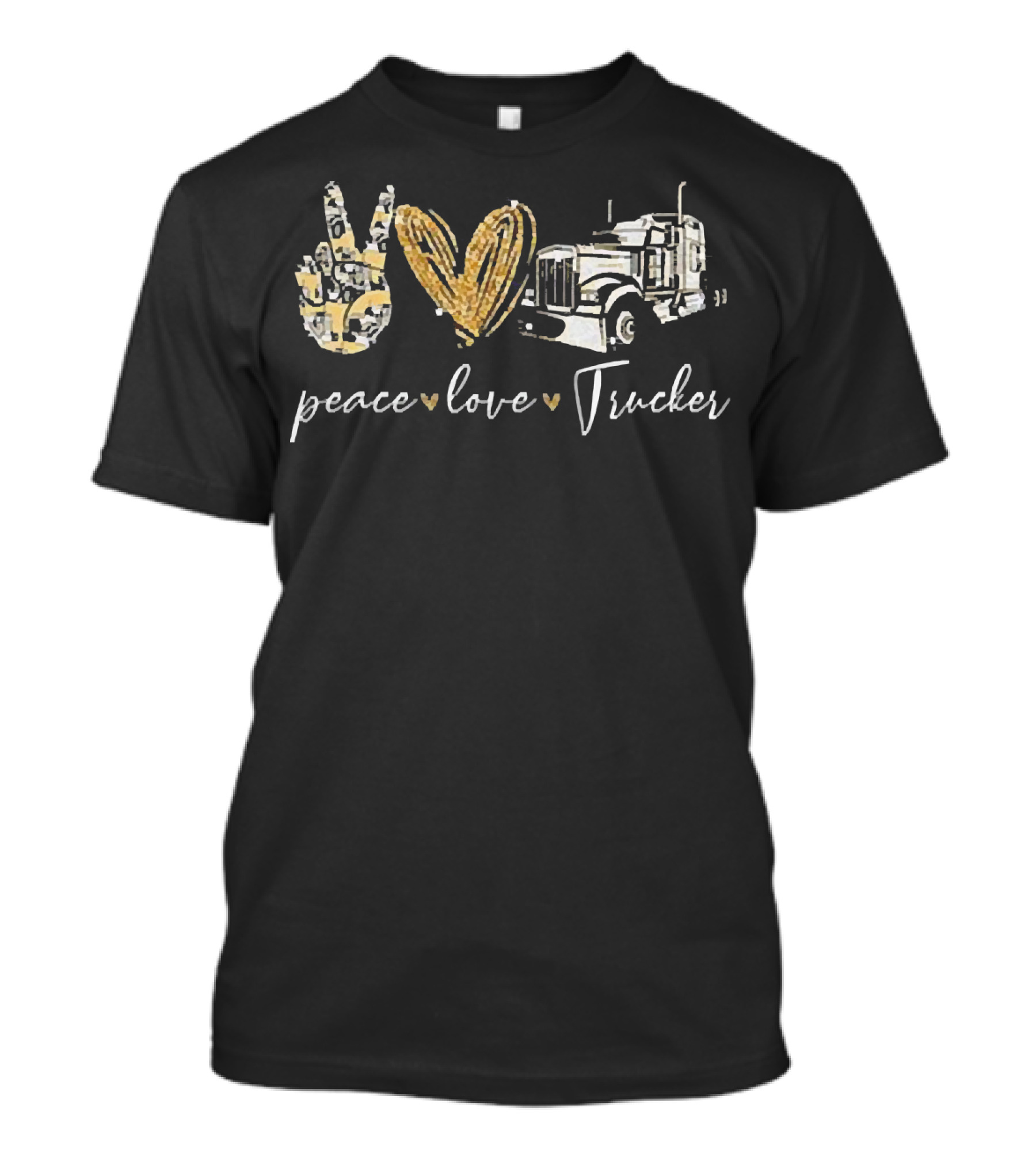 Peace Love Trucker Hand Gesture Heart Truck T-Shirt