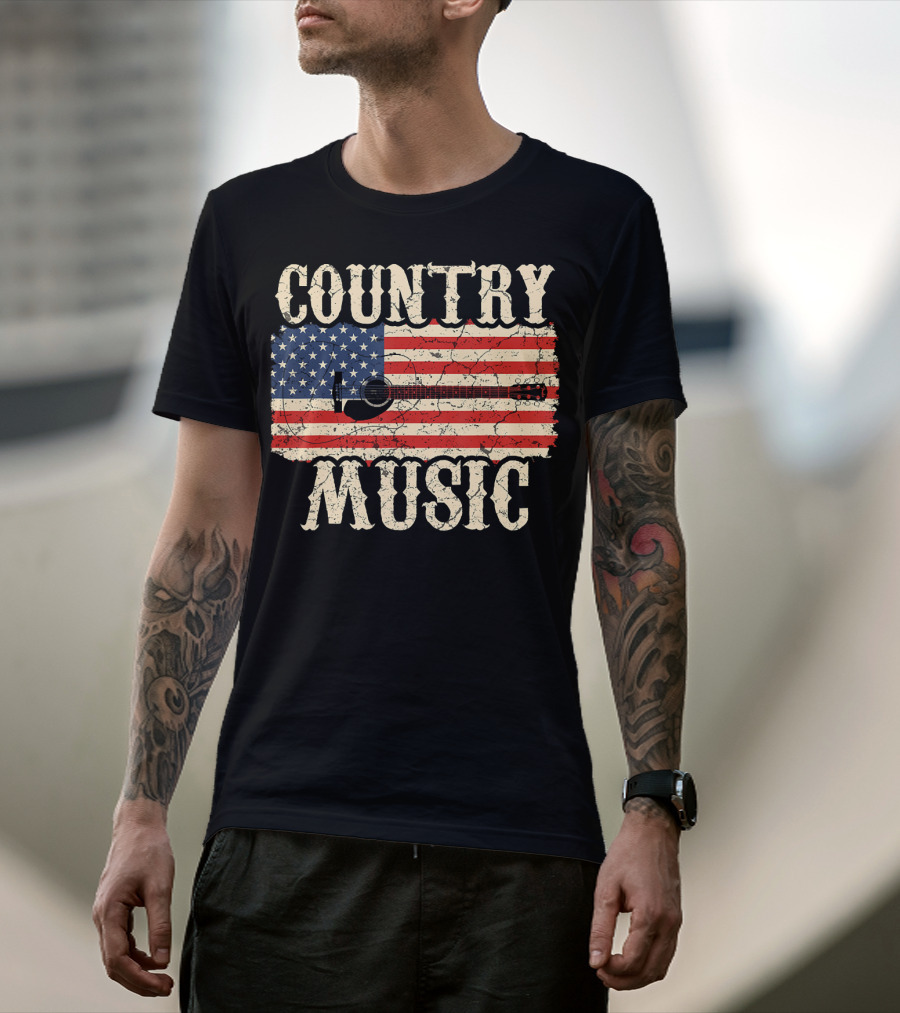 Country Music Vintage American Flag Guitar Retro 102 T-Shirt