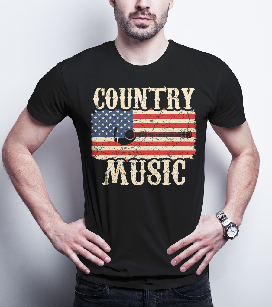 Country Music Vintage American Flag Guitar Retro 102 T-Shirt