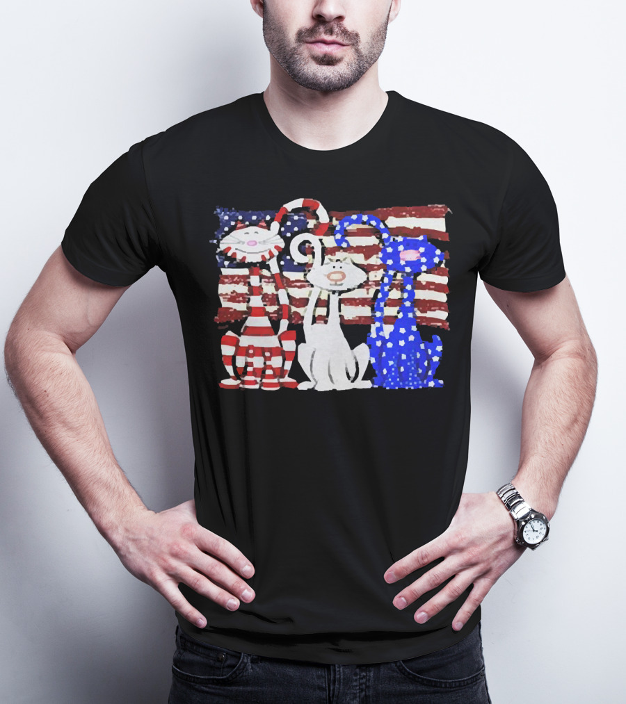 Cats With American Flag Stripes Stars Independence Day Veteran U.S T-Shirt