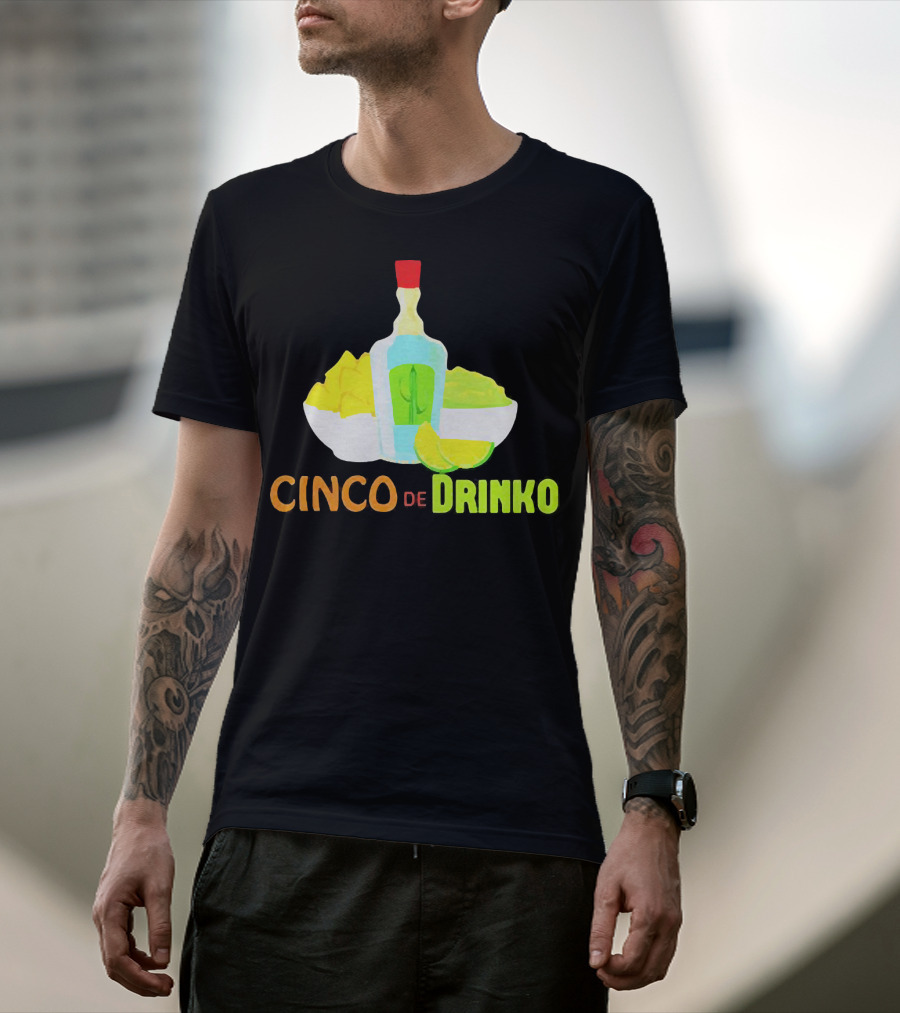 Cinco De Drinko Cinco De Mayo Wine Lemon Cocktail Bottle Lime Chips T-Shirt