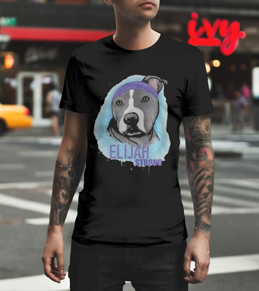 Elijah Strong Watercolor Dog Portrait In Purple Bandana T-Shirt
