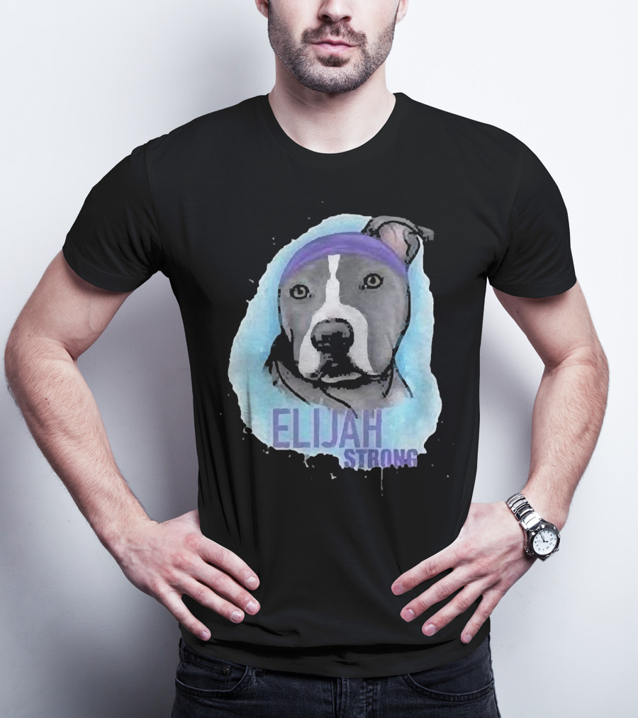 Elijah Strong Watercolor Dog Portrait In Purple Bandana T-Shirt