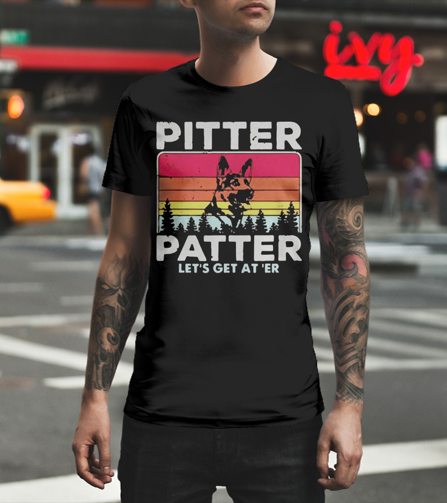 Pitter Patter German Shepherd Let's Get At 'Er Vintage Sunset Forest T-Shirt