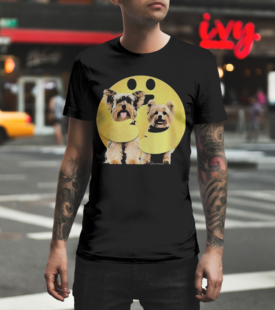 Iconic Hugging Emoji With Yorkie Dogs T-Shirt