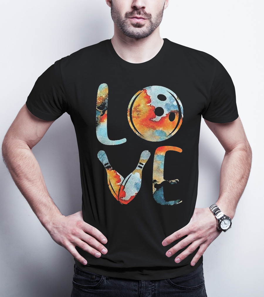 LOVE Bowling Pins And Ball Colorful Print T-Shirt