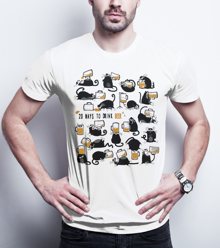 Black Cats Drinking Beer In 20 Different Ways T-Shirt