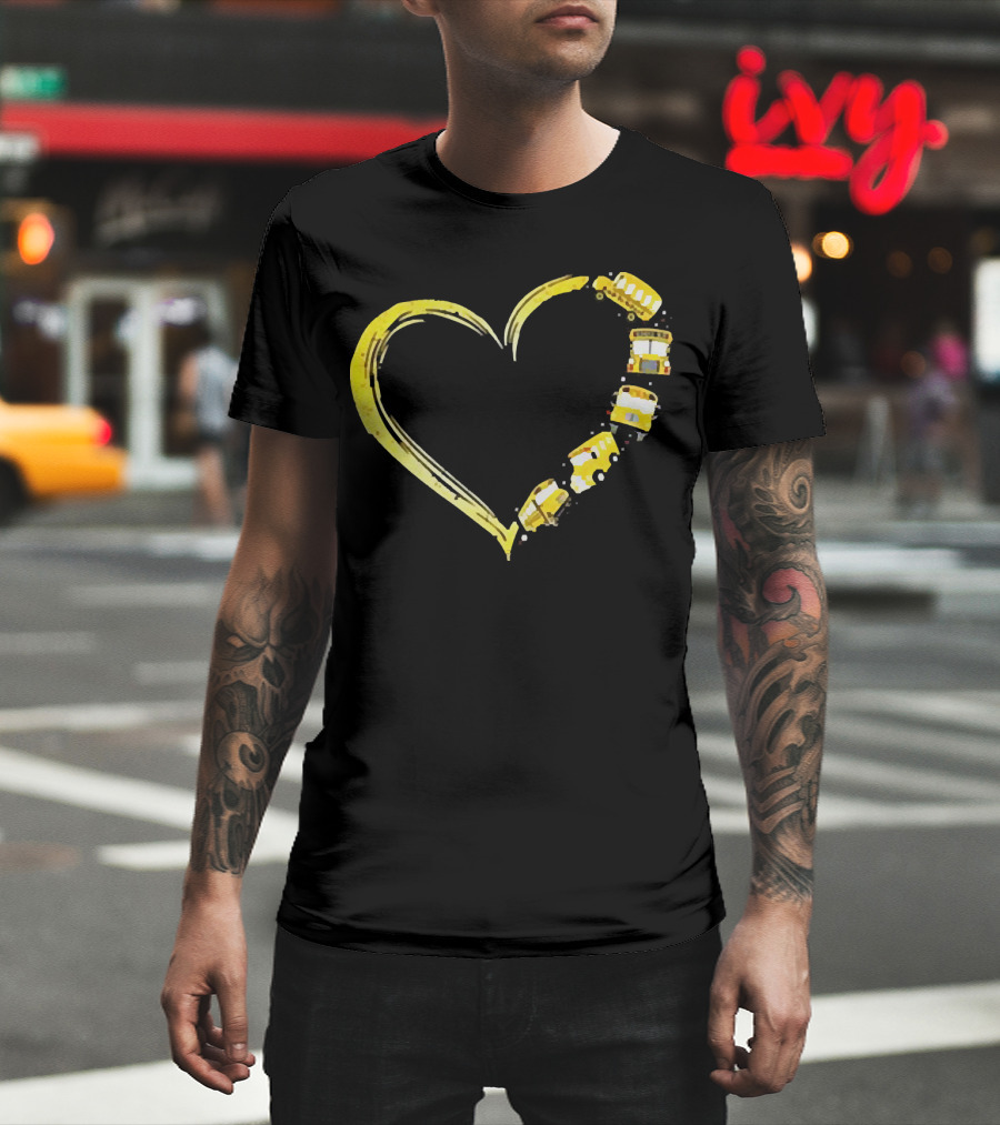 Heart-Shaped Yellow School Bus Journey Love Back To School T-Shirt
