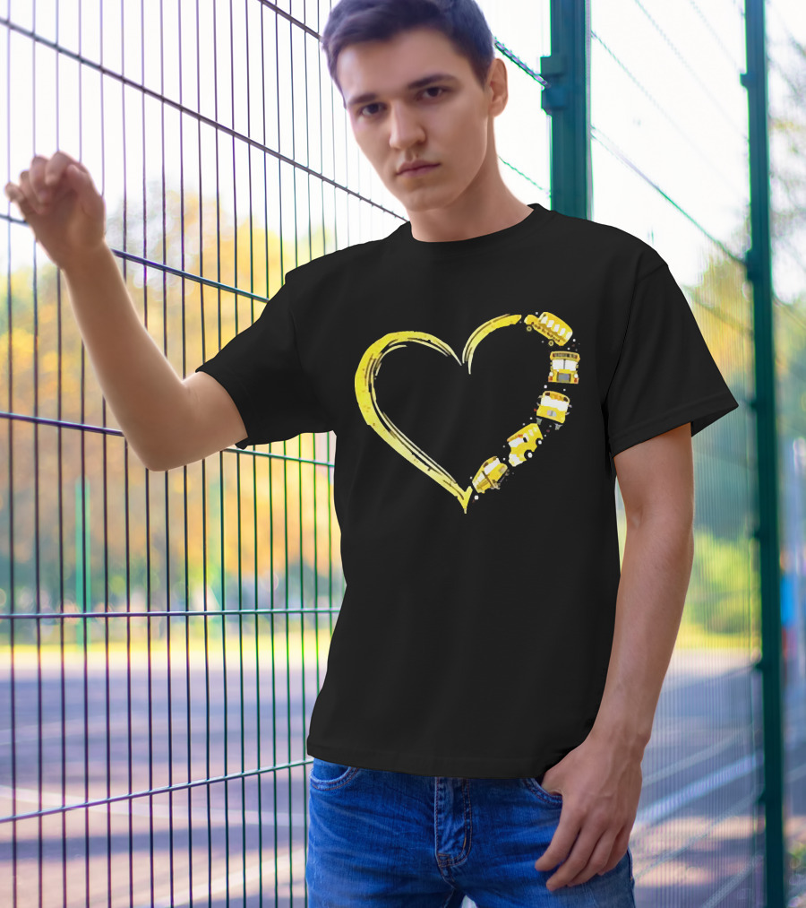 Heart-Shaped Yellow School Bus Journey Love Back To School T-Shirt