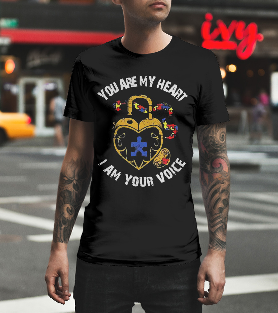 Autism Awareness Heart Lock With Puzzle Piece Connection: You Are My Heart I Am Your Voice T-Shirt