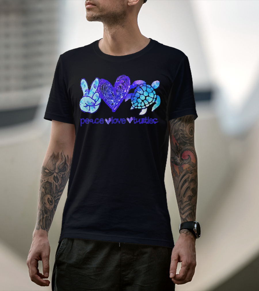 Peace Love Turtles Blue Tie-Dye T-Shirt