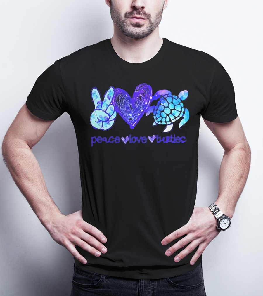 Peace Love Turtles Blue Tie-Dye T-Shirt