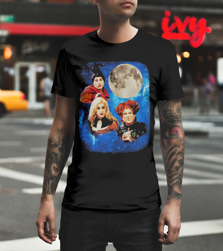Three Hocus Pocus Moon Sanderson Sisters Night Sky T-Shirt