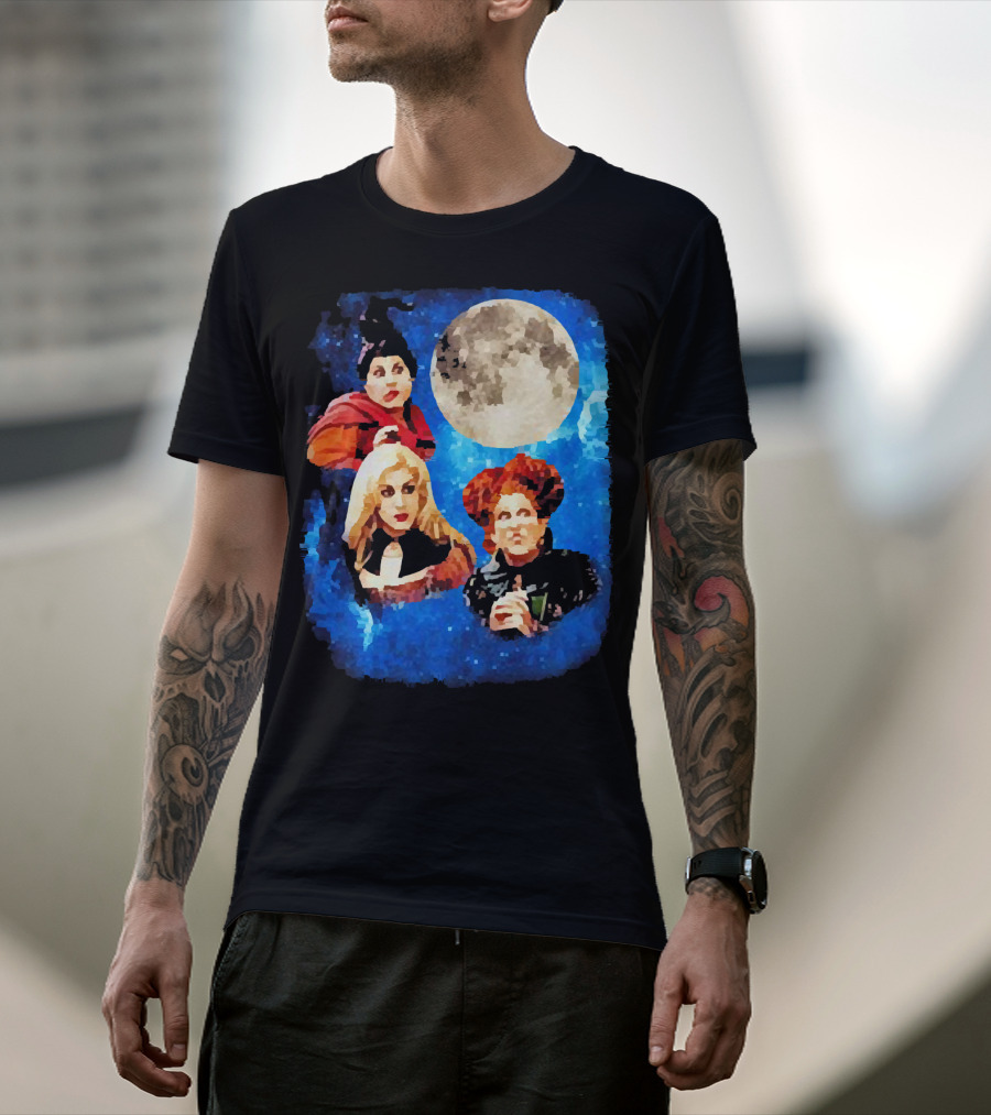 Three Hocus Pocus Moon Sanderson Sisters Night Sky T-Shirt