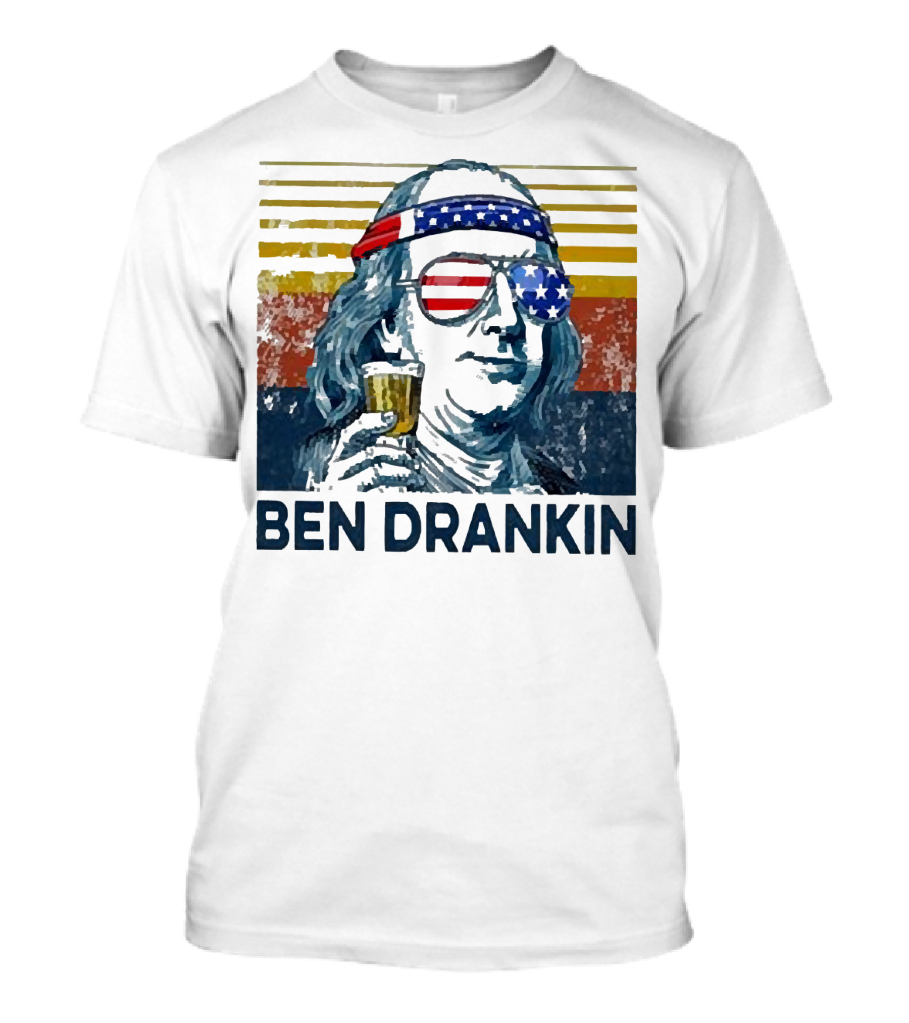 Ben Drankin Beer American Flag Sunglasses Patriotic Benjamin Franklin T-Shirt