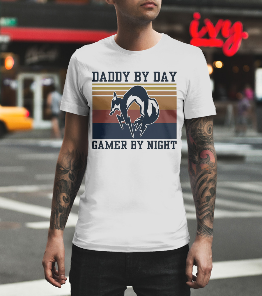 Daddy By Day Gamer By Night Retro Foxhound T-Shirt