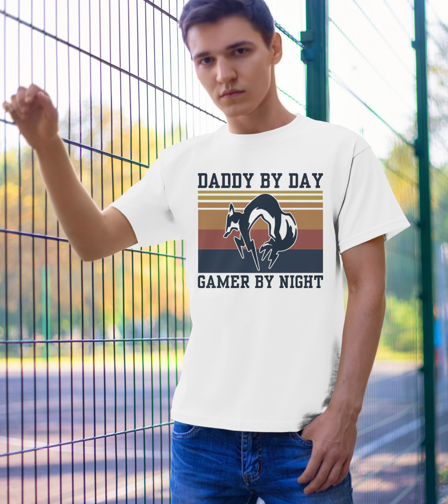 Daddy By Day Gamer By Night Retro Foxhound T-Shirt