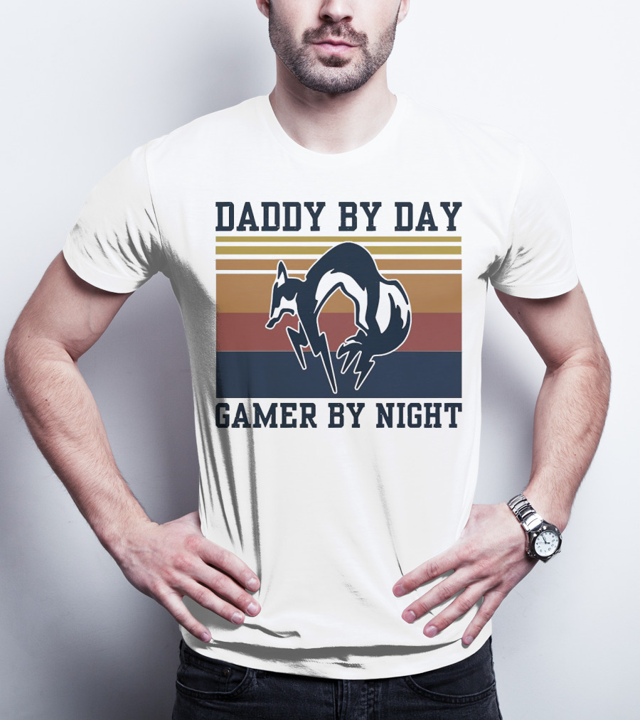 Daddy By Day Gamer By Night Retro Foxhound T-Shirt