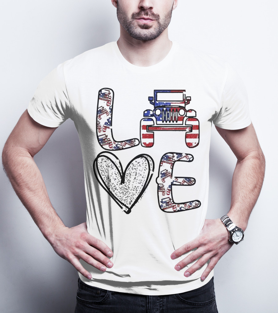 Love Jeep American Flag Enthusiast T-Shirt