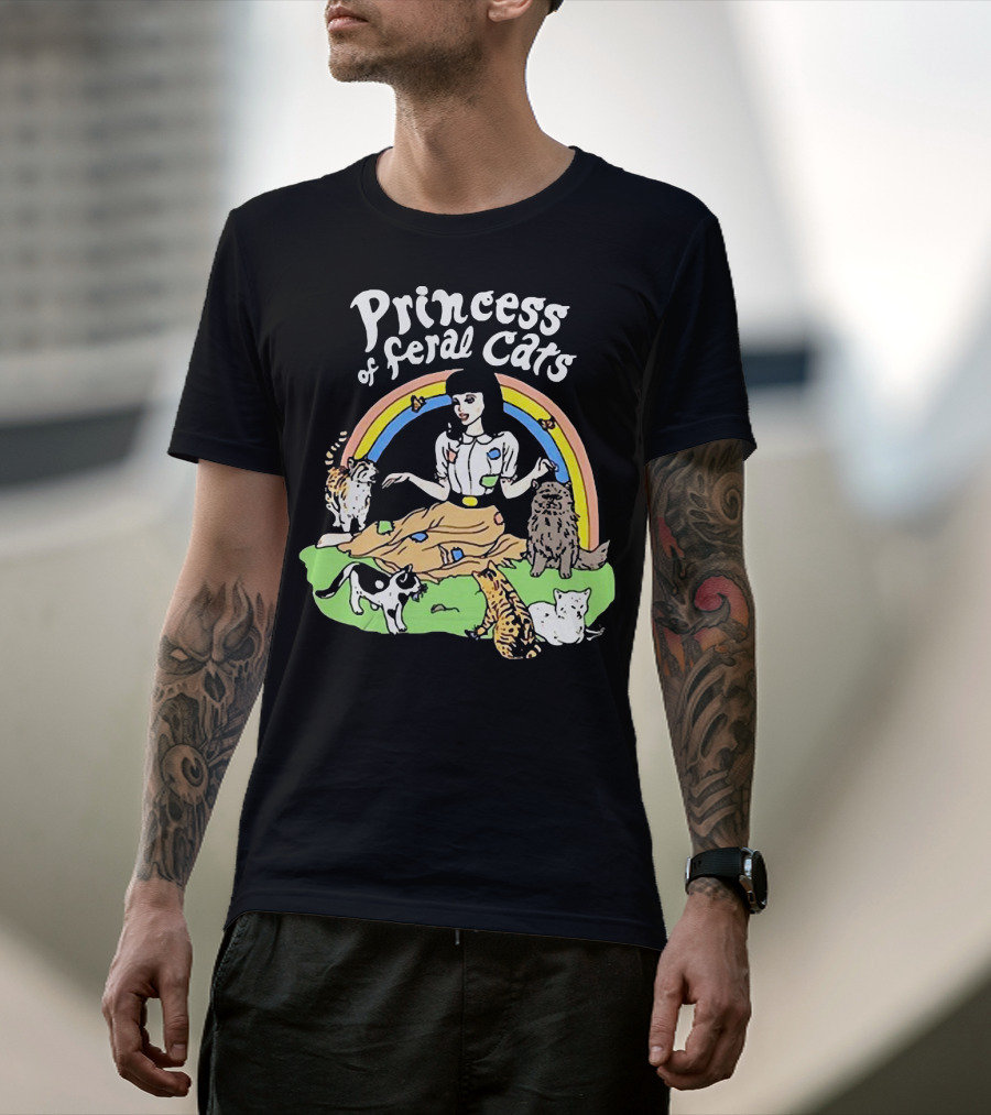 Princess Of Feral Cats With Rainbow And Cats In T-Shirt