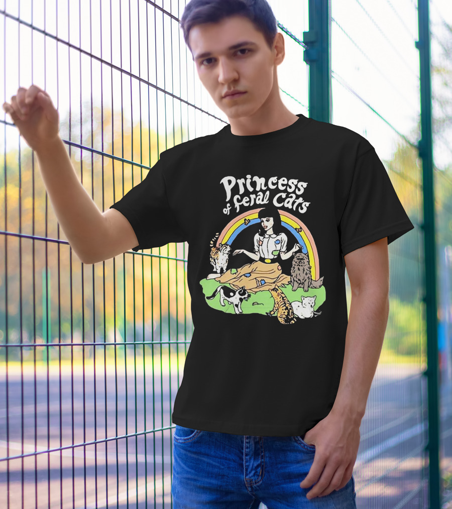 Princess Of Feral Cats With Rainbow And Cats In T-Shirt