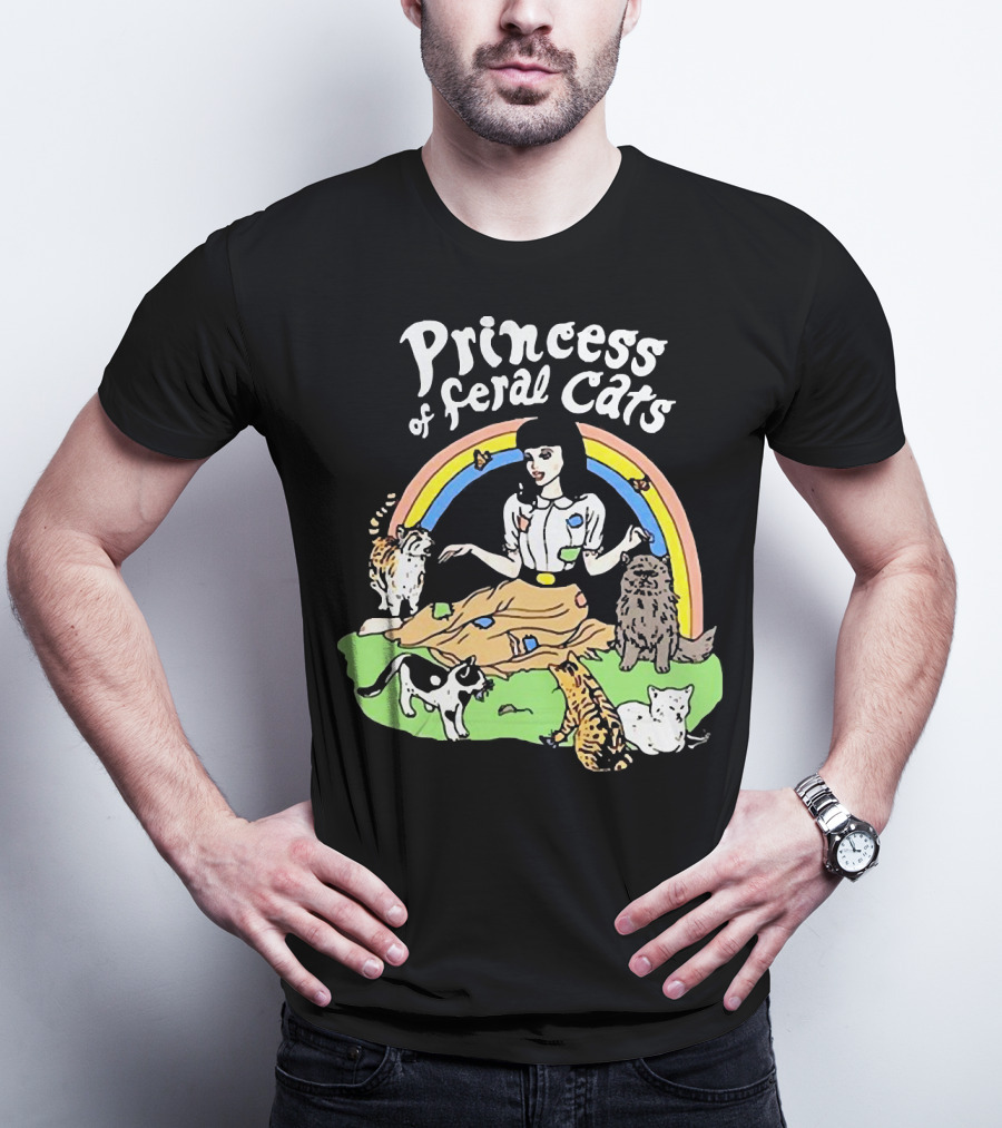 Princess Of Feral Cats With Rainbow And Cats In T-Shirt