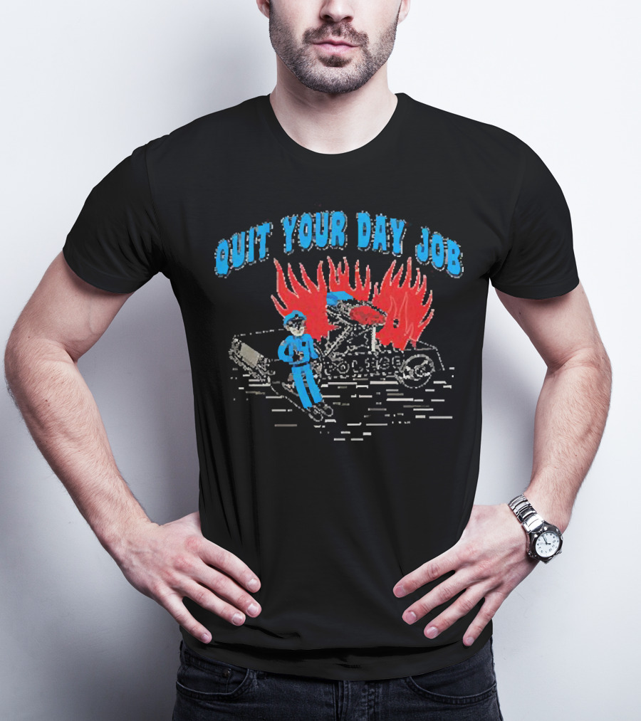 Police Quit Your Day Job Flaming Car Drawing T-Shirt