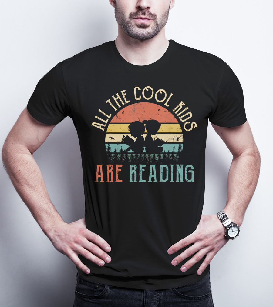 All The Cool Kids Are Reading Vintage Retro Sunset T-Shirt