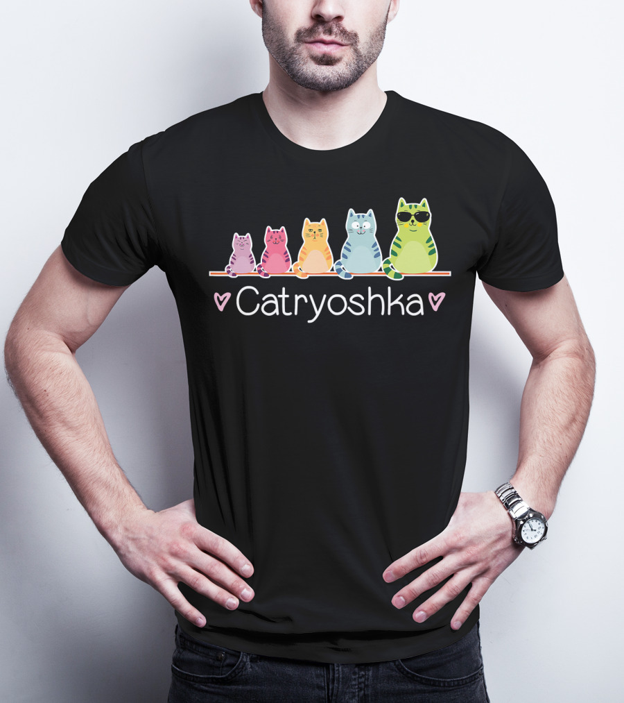Catryoshka Cute Cats Matryoshka Russian Nesting Doll Colorful Kitty Lineup T-Shirt