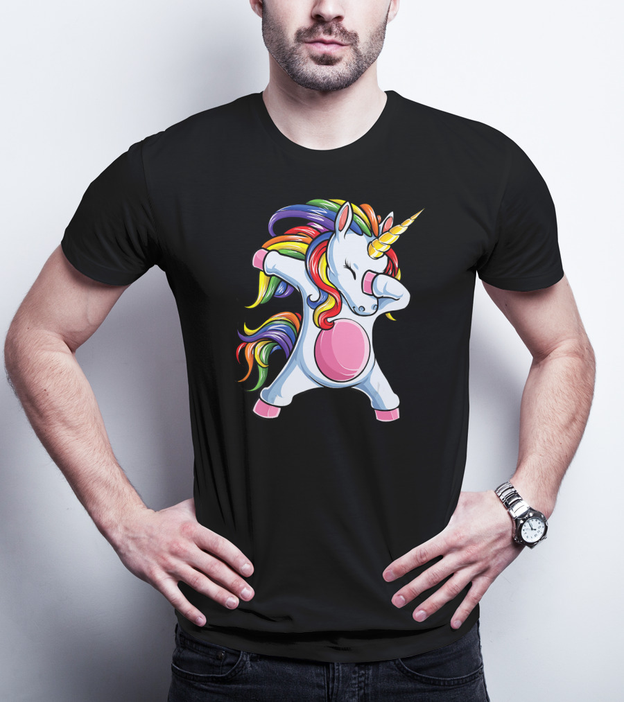 Dabbing Unicorn Rainbow Girls Kids Women T-Shirt