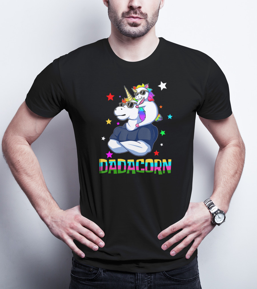 Dadacorn Muscle Unicorn Dad Baby Christmas Papa Stars T-Shirt