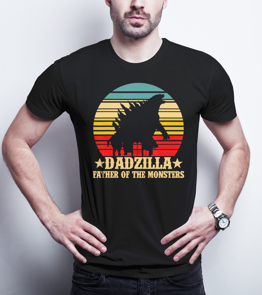 Dadzilla Father Of The Monsters Dinosaur Retro Sunset Monster T-Shirt