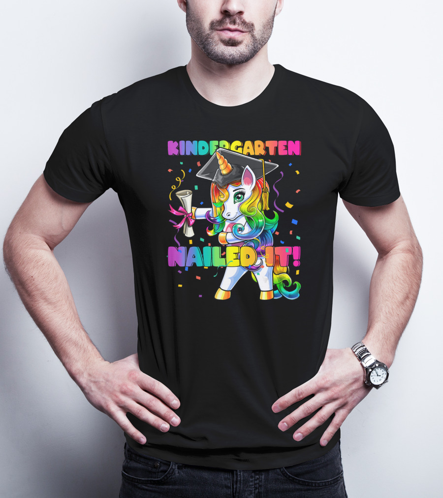 Kindergarten Nailed It Flossing Unicorn Graduation Cap T-Shirt