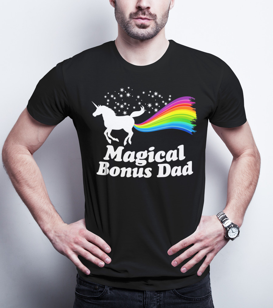 Magical Bonus Dad Unicorn With Rainbow And Stars T-Shirt