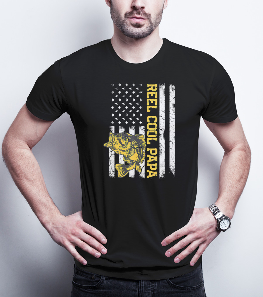 Reel Cool Papa American Flag Father's Day Fishing Mens T-Shirt
