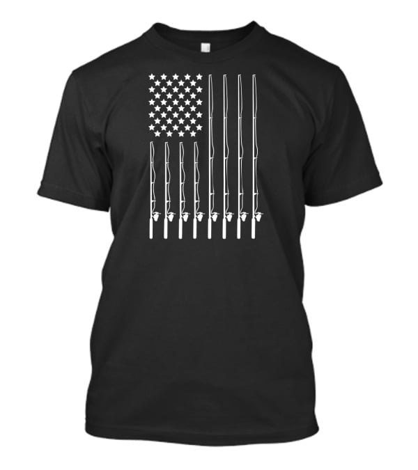 Fishing Pole Stars And Stripes American Flag Patriotic Outdoorsman T-Shirt